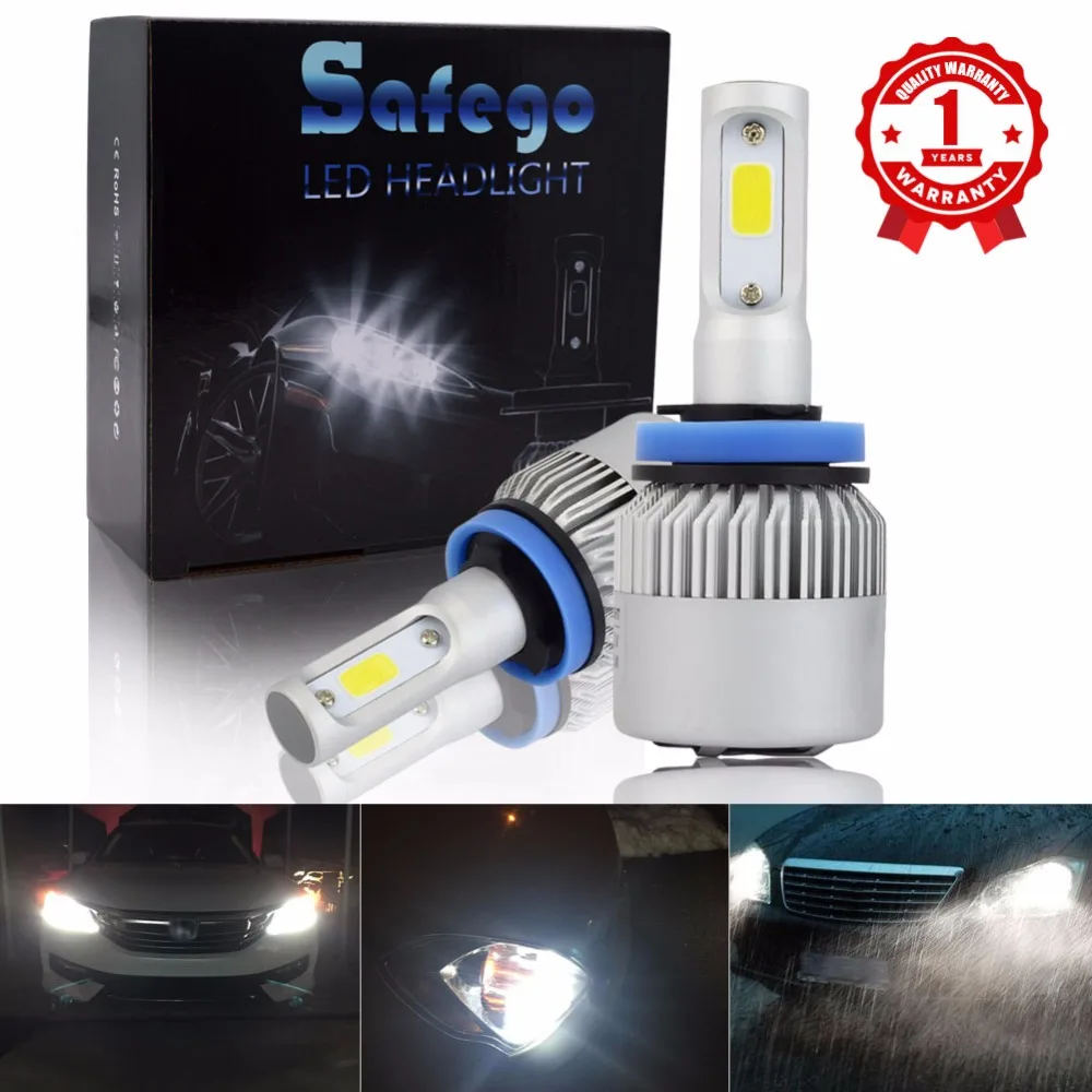 Safego H11 H8 H9 8000lm LED Car Headlight Bulbs Kit COB LED Chip Auto Conversion Kit 12V Super ...