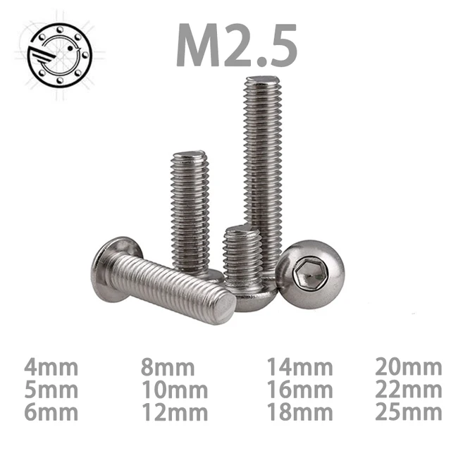 100pcs M2.5 Bolt A2 70 M2.5*(4/5/6/8/10/12/14/16/18/20/22/25) mm Button ...