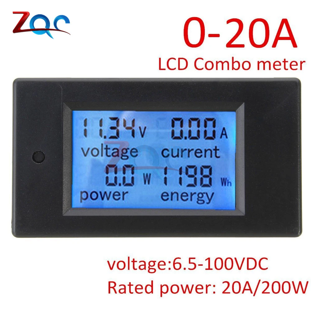 Digital Lcd Display Voltmeter Ammeter Wattmeter Power Meter Dc 6.5 -100v 0 -20a 0 -20000w ...