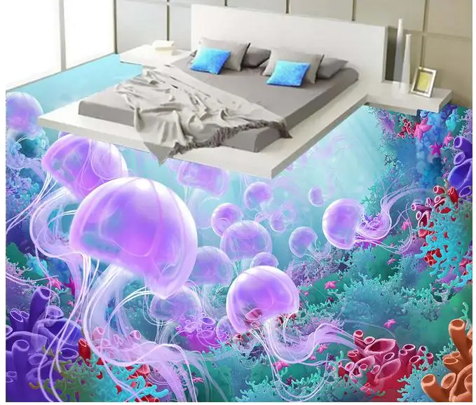 Custom photo floor wallpaper Sea world jellyfish 3 d floor 3d mural PVC ...