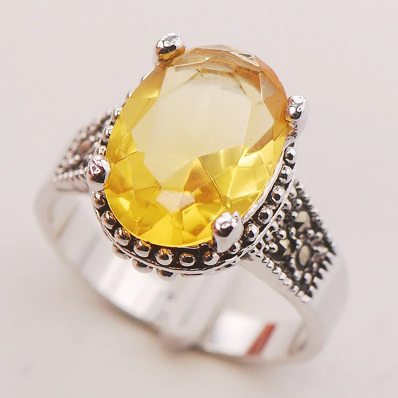 Yellow Crystal Zircon Women 925 Sterling Silver Ring F758 Size 6 7 8 9 ...