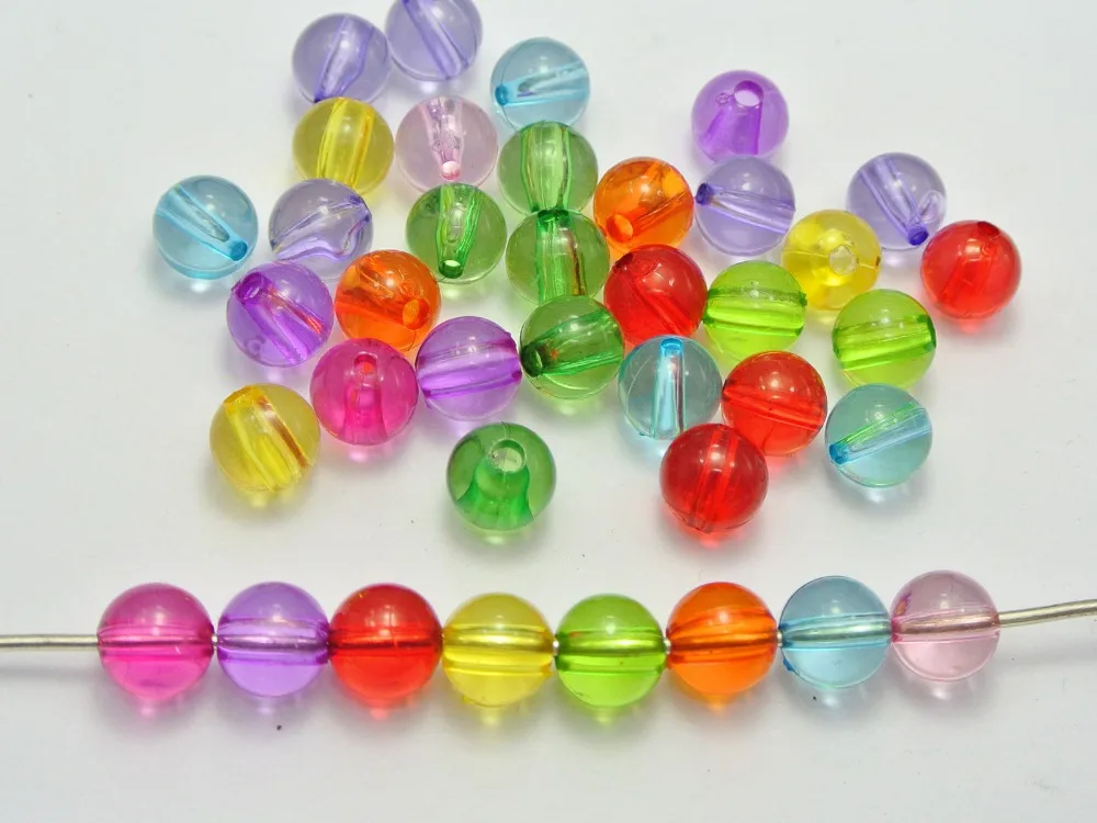 100 Mixed Colour Transparent Acrylic Round Beads 10mm Smooth Ball Beads ...