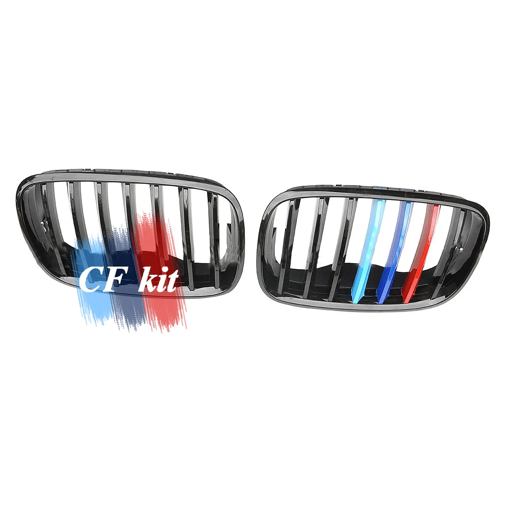 CF комплект гоночных грилей Передняя почка глянцевый черный+ M-color одинарная планка гриль для ...