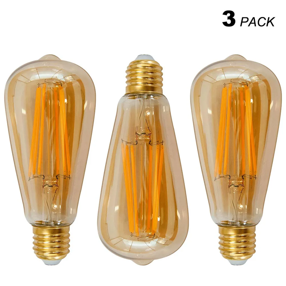 ST64 Vintage Edison LED Long Filament Light Bulb 6W Screw E27 Old ...