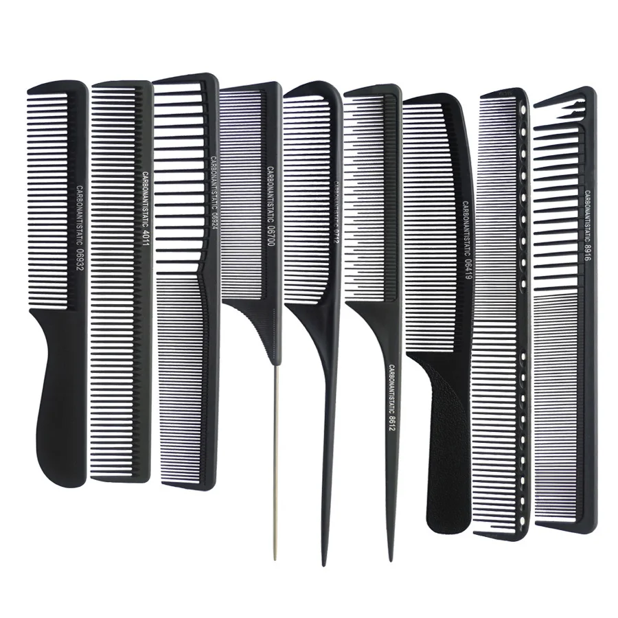 12 pcs/lot Hairdressing Salon Combs Set Black Plastic Barbers Hair ...