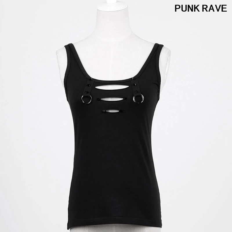 Gothic Punk Fashion Women Vest Sexy Style Rivet Broken Hole Tank Tops