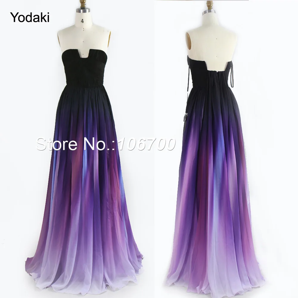 Real Photo New Gradient Ombre Print Chiffon Prom Dresses Pleat Ruched