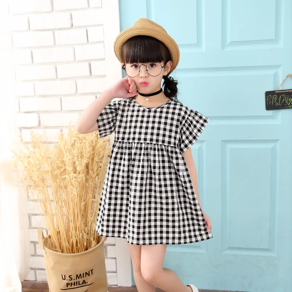 Girls Dress Summer Short Dresses Cute Kids Plaid Dress Fly Sleeve A ...