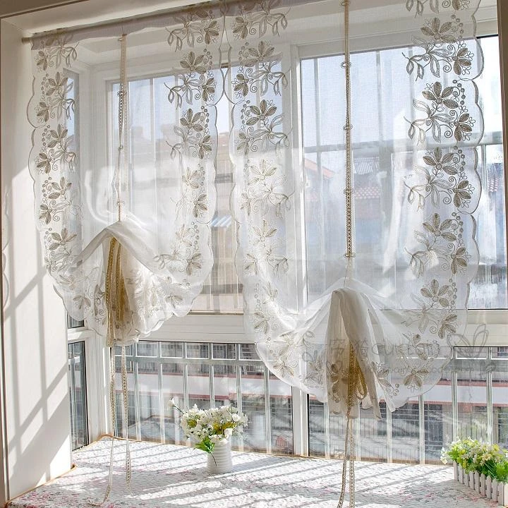 Junwell 1pc Terry Embroidery Lace Roman Curtain Iris Tectorum Maxim Emb ...
