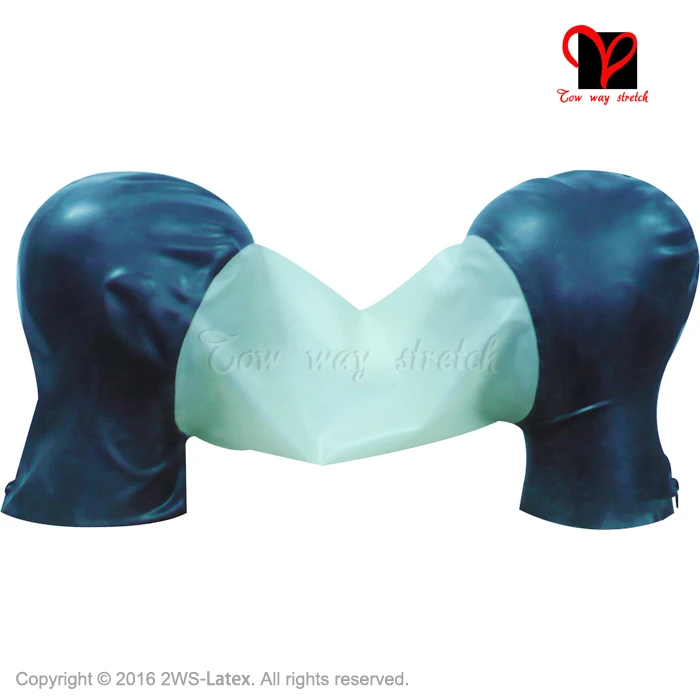 Twin Sexy transparent Latex hoods Rebreather Rubber Vacumm masks ...