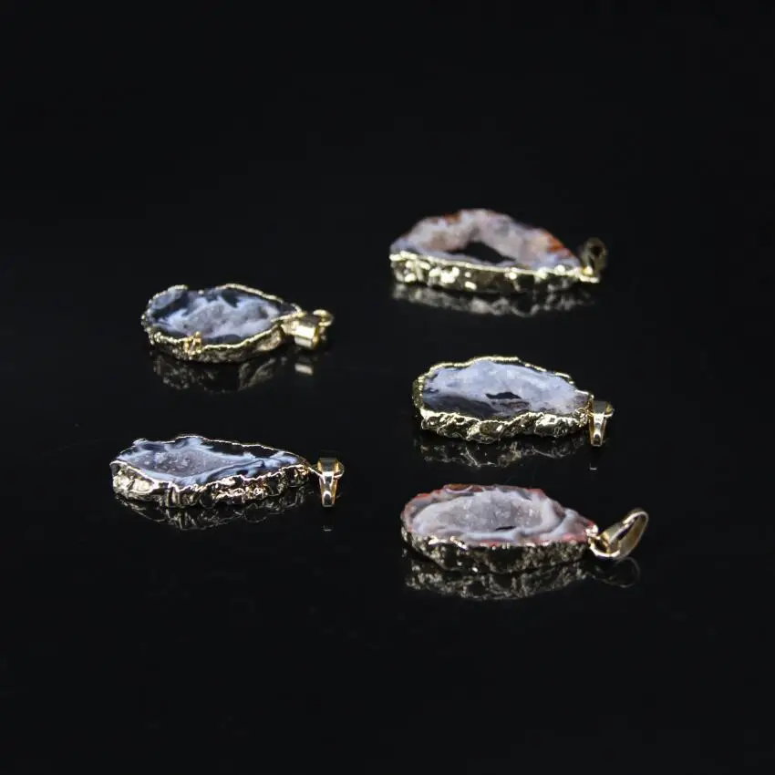 5pcs/lot,Natural Druzy Agates Geode Slab Pendant,Gold Edges Small Raw ...