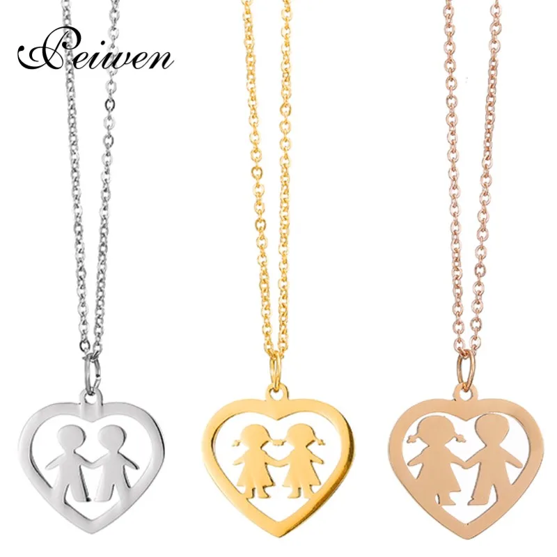 Fashion Figure Boy & Girl in Heart Pendant Necklace Stainless Steel ...