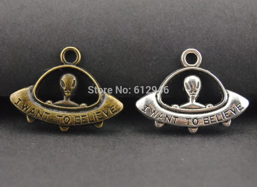 30 pcs vintage bronze silver 2 Colors UFO Alien Charms Pendant DIY ...