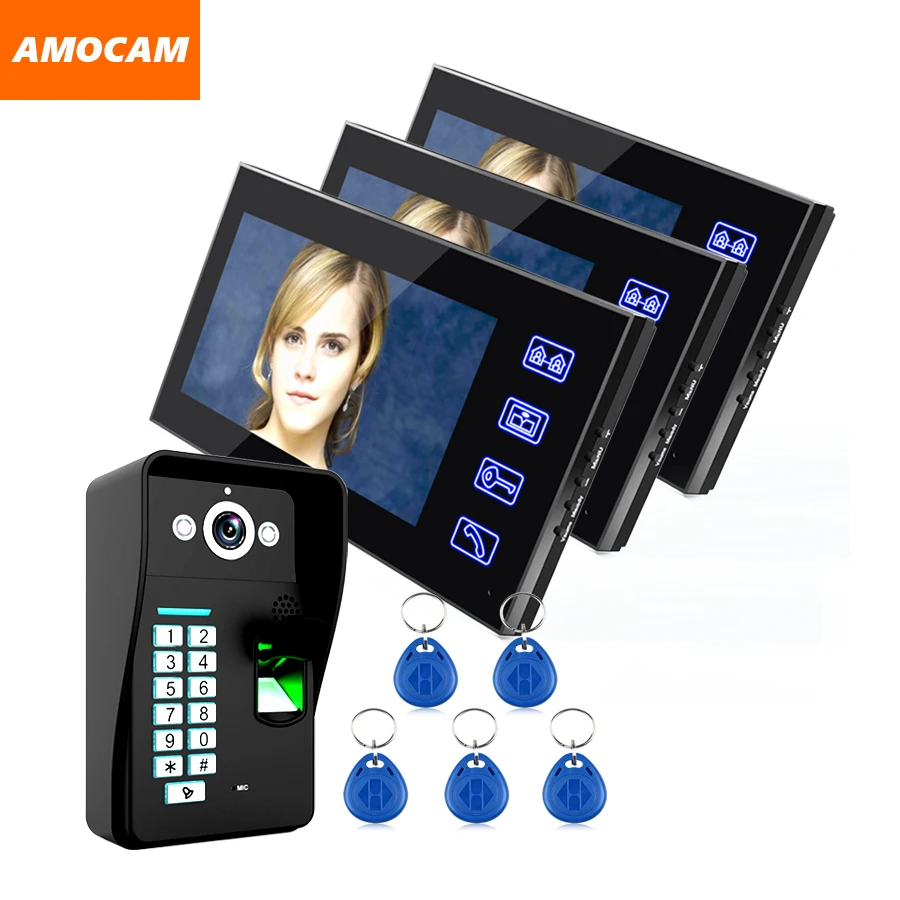 Touch Key 7" LCD Video Door Phone Intercom Doorbell System Fingerprint ...