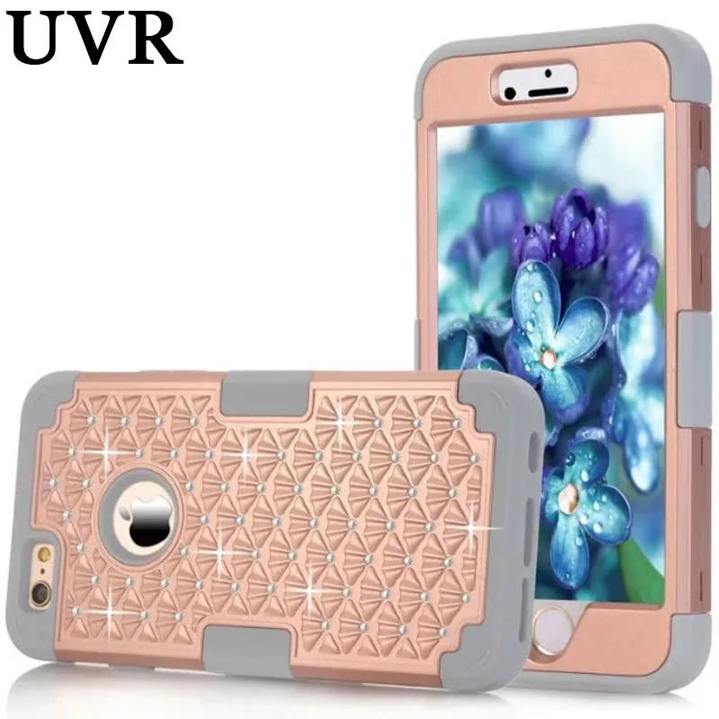 UVR 3 in 1 Hard PC Soft Silicone Armored Hybrid Diamond Case for iPhone ...