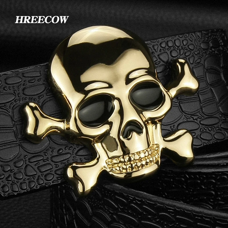 Luxury Genuine Leather Skull Belts for Men Alloy Skull Smooth Buckle ...