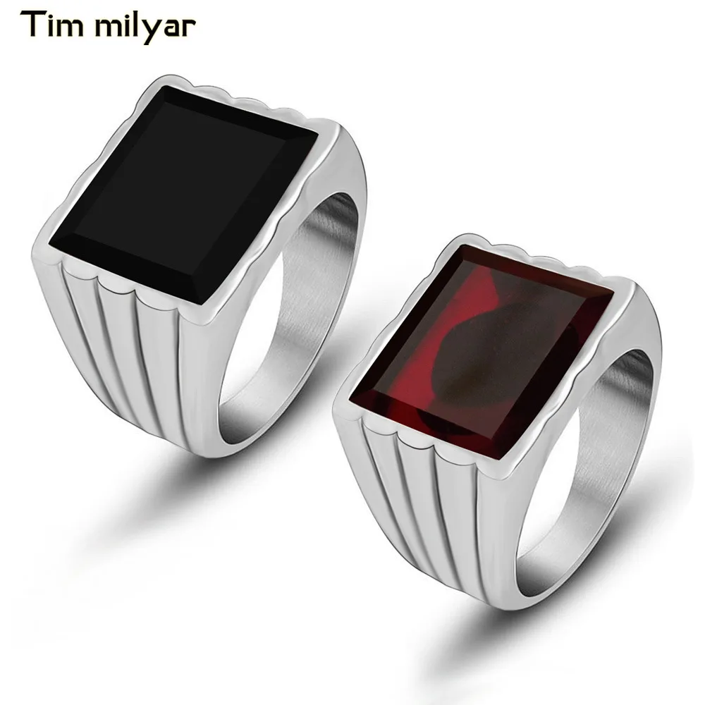 Red-And-Black-Crystal-Garnet-Large-Men-Rings-Jewelry-Vintage-Stainless ...