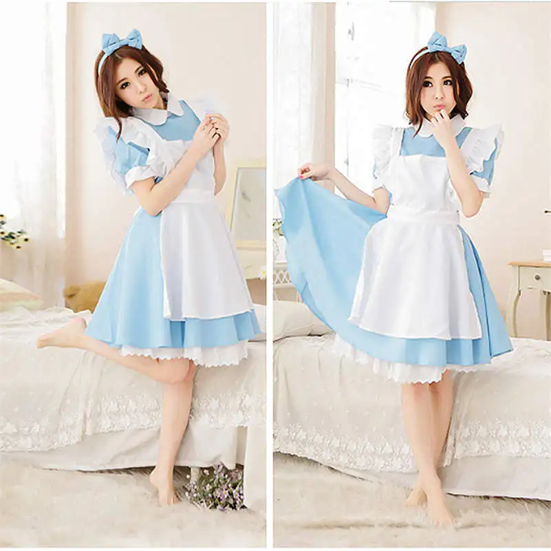 Alice In Wonderland Fancy Dress Women Girls Lolita Maid Costume Cosplay ...