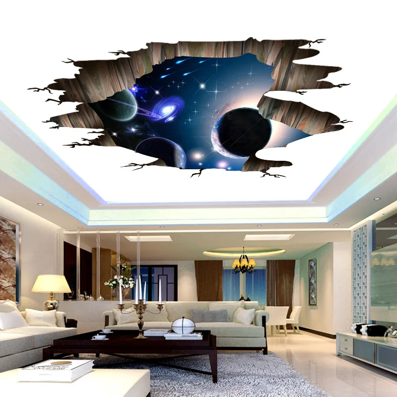 Creative 3D Brick Wall Universe Space Galaxy Floor Wall Sticker Kids ...