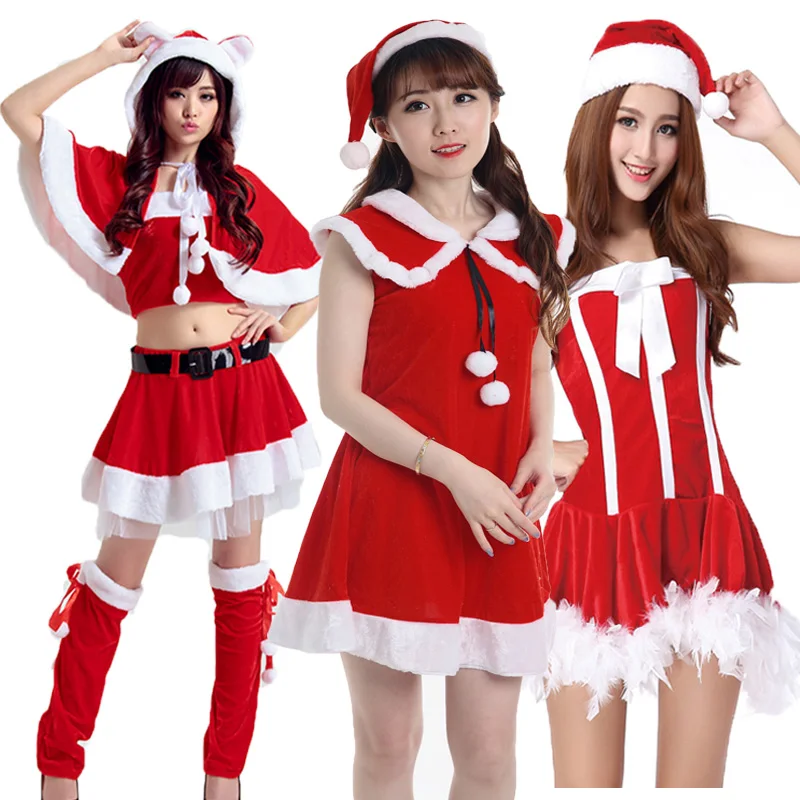Woman Christmas Santa Costumes Adult Cosplay Sexy Dance Party Red Skirt