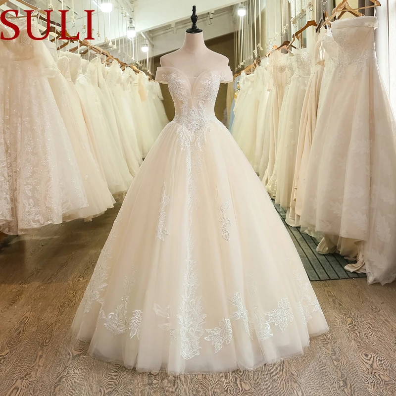 SL 6036 Off the Shoulder Illusion Appliques Lace Wedding Dress 2019 New ...