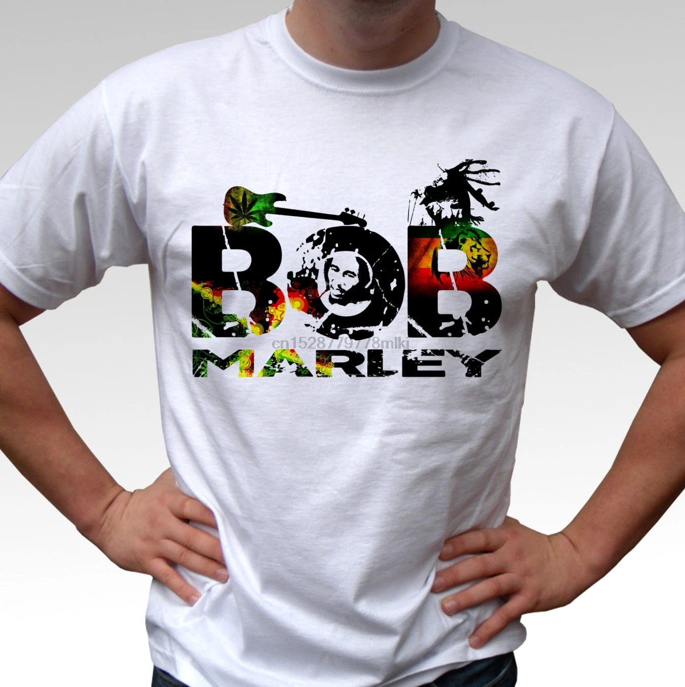 Bob marley design branco t camisa rasta reggae topo masculino tamanhos ...