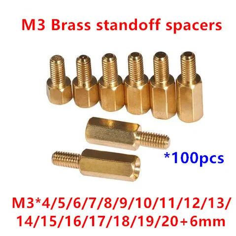100pcs 3mm Thread M3 Hex Brass Standoff Spacer Male to Female Brass ...