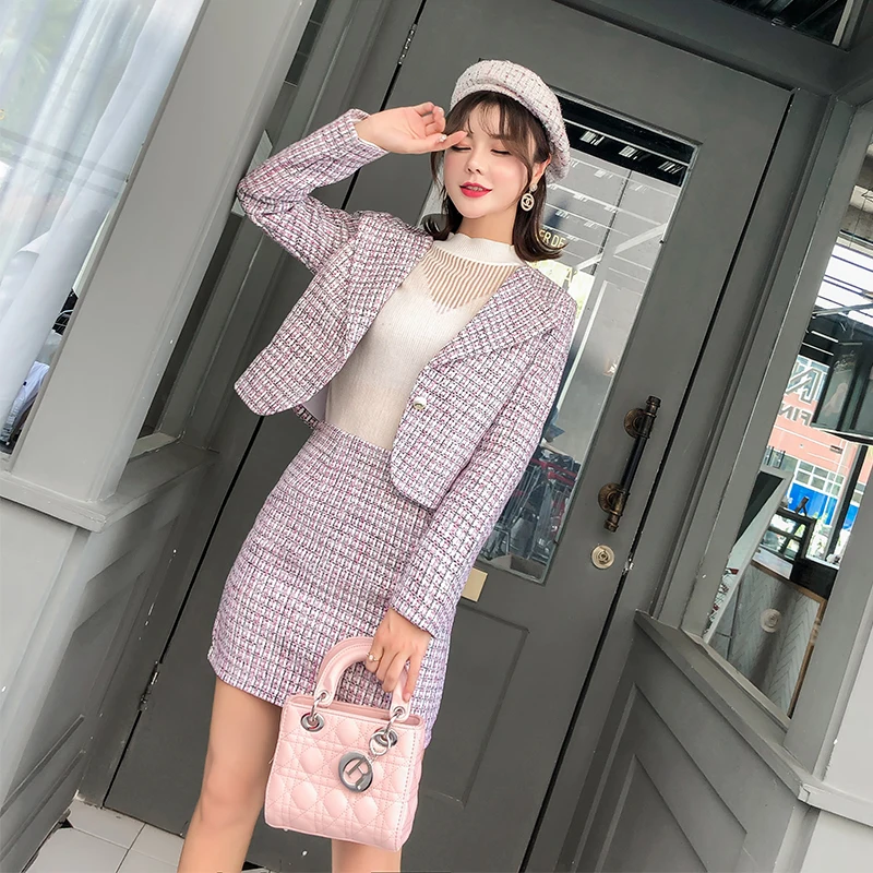 Women Two Piece Outfits Autumn Winter Jackets Woman Woolen Coat Cropped ...