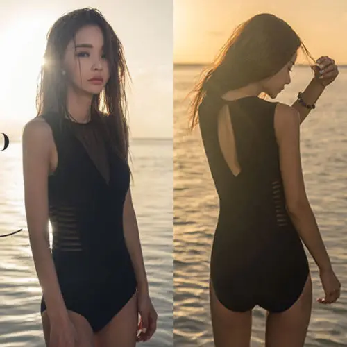 Sexy Summer Women One Piece Mesh Sheer Swimsuit Bandage Bikini Push Up