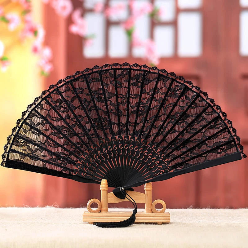Black Lace Hand Fan Vintage Chinese Retro Hand Fan Portable Folding Fan ...