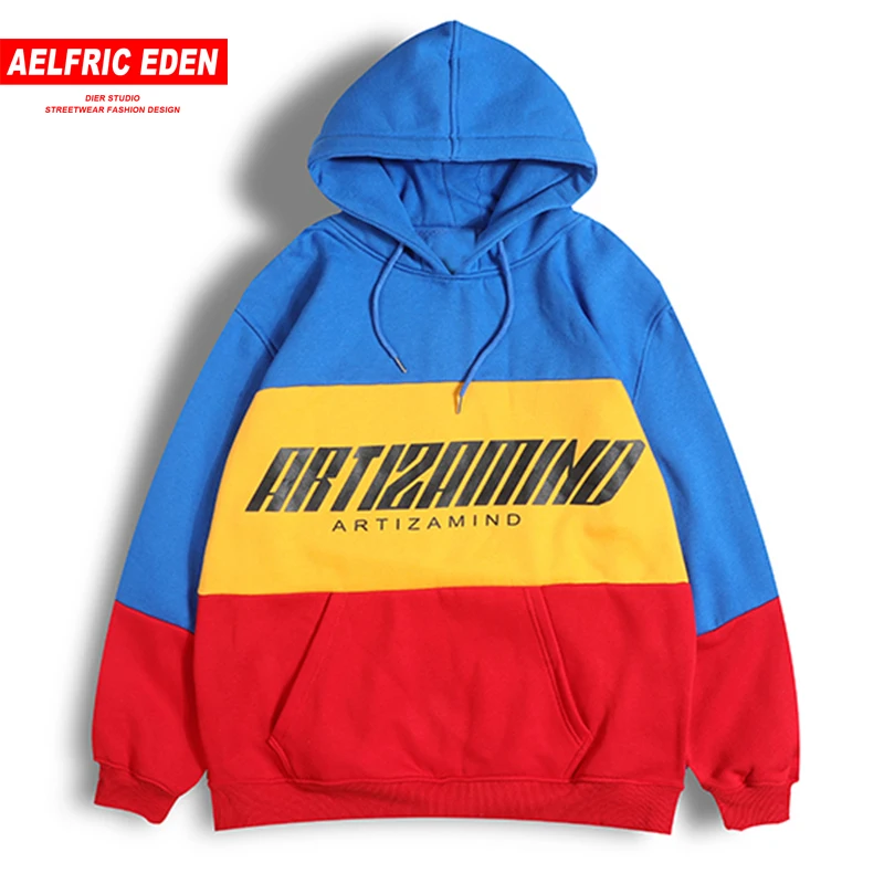Aelfric Eden Three Color Block Fleece Hoodies Sweatshirts Men Harajuku ...