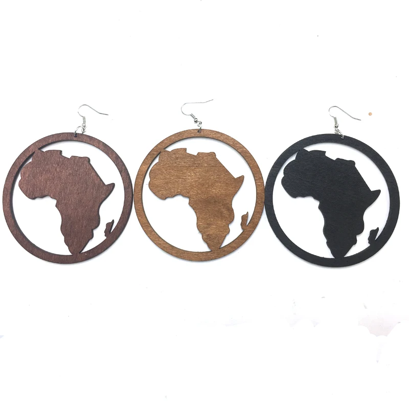 6pairs/lot African map Wooden Earrings can mixed 3 colors|wooden ...