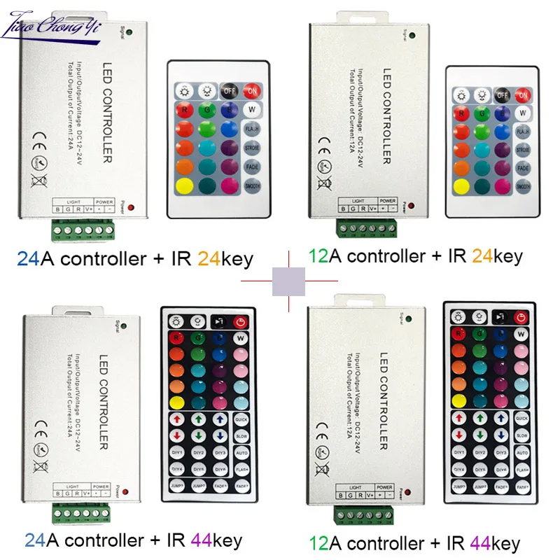 12A 144W 24A 288W 24key 44key DC12-24V IR wireles Remote Led RGB ...