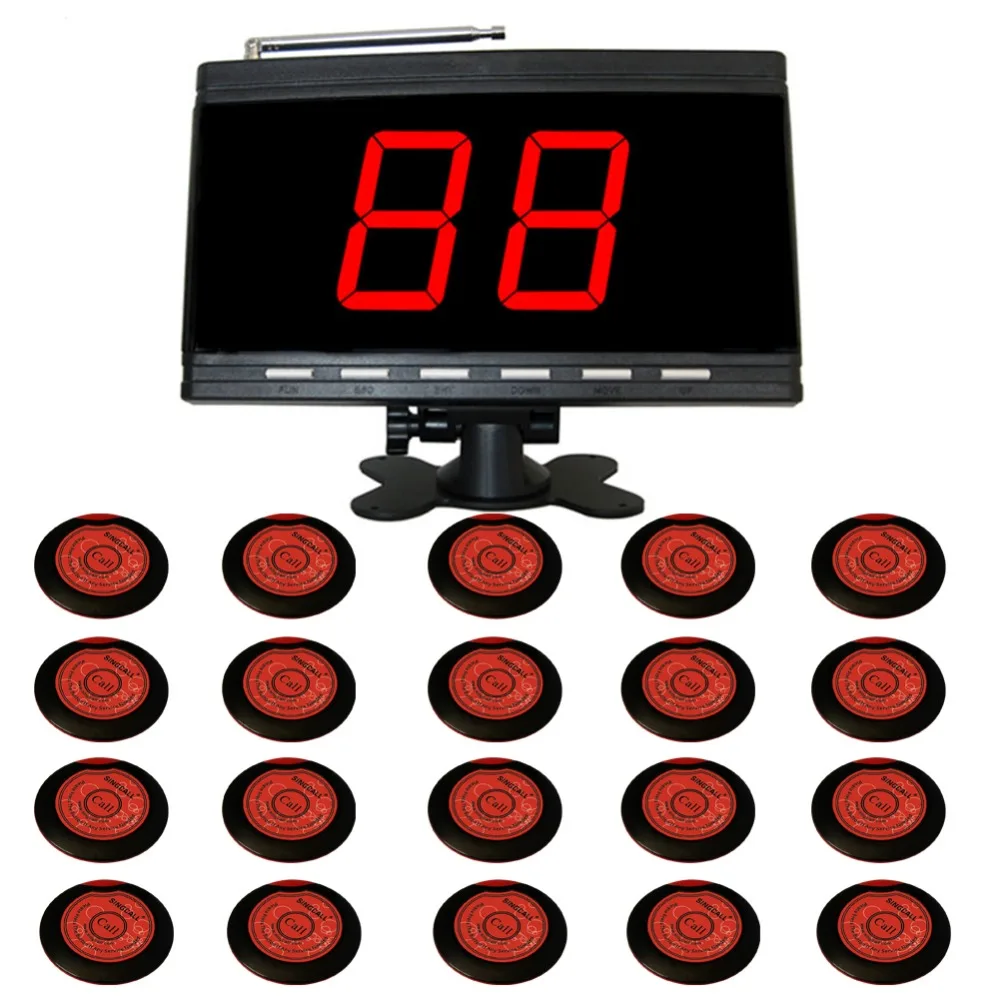 SINGCALL Wireless Table Calling System,20 pcs Red Table Bells and 1 pcs ...
