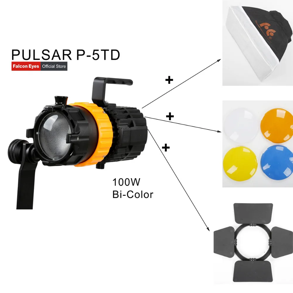 DIGITALFOTO 팔콘 아이즈 미니 스포트 라이트, 100W, 사진 조명, 초점 길이 조절 가능, 필 라이트, 펄서 5 P ...