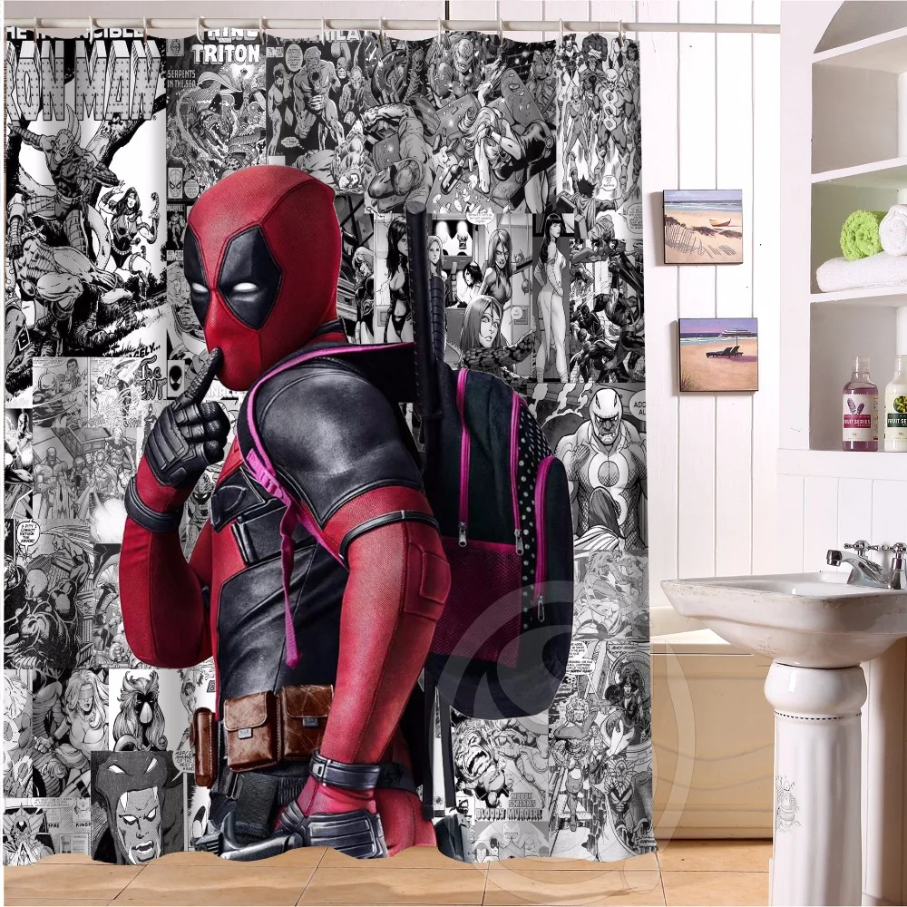 Custom Deadpool Anime Marvel Hulk &11 Fabric Modern Shower Curtain ...