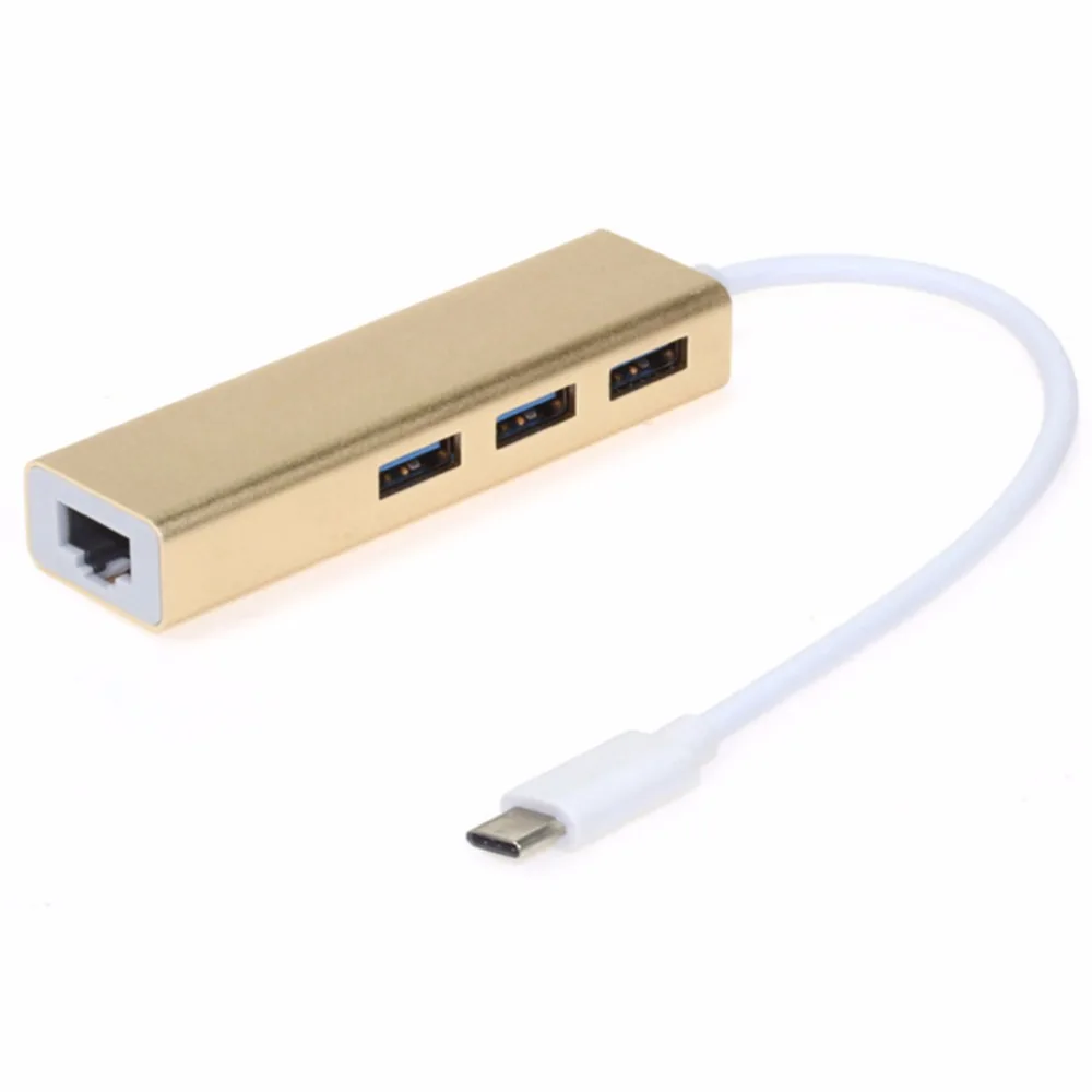 Aluminio USB 3,1 tipo C a 3 puertos USB 3,0 Hub con RJ45 10/100/1000 Gigabit Ethernet adaptador ...
