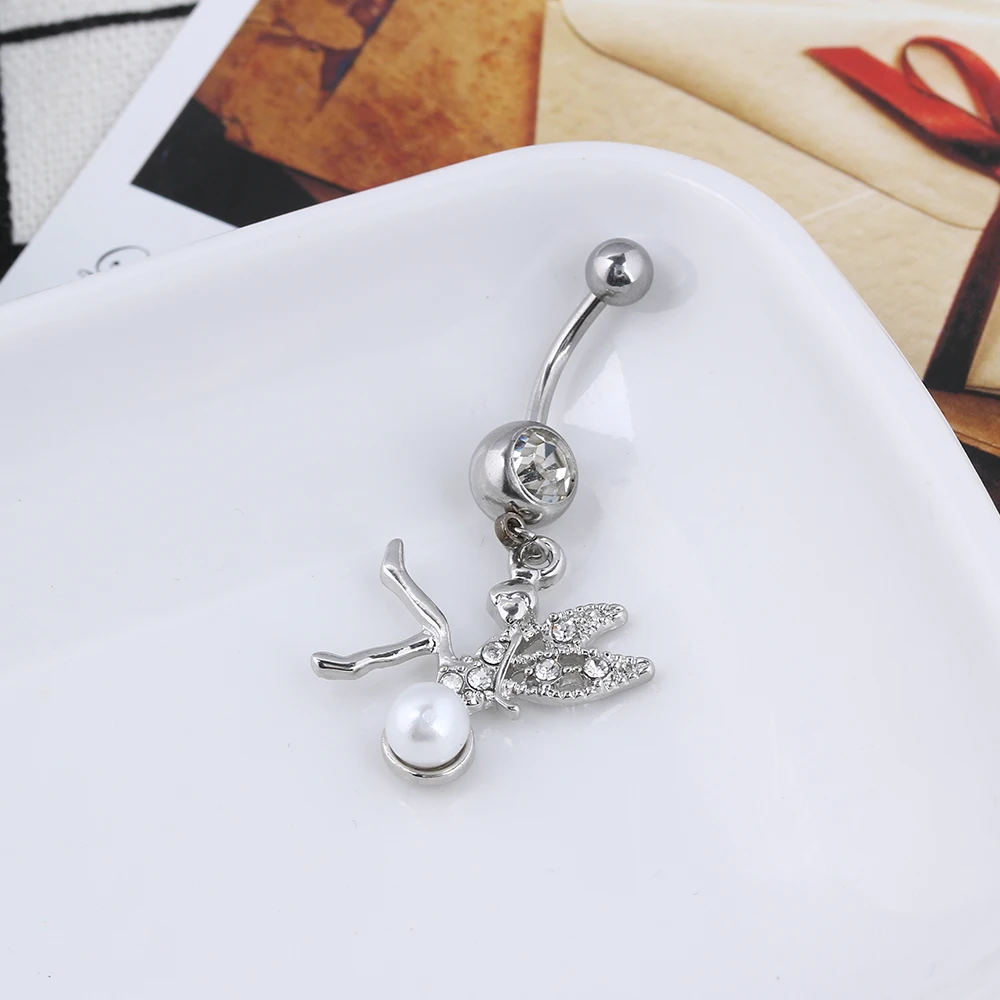 1PC Clear Rhinestone Crystal Barbells Navel Belly Button Ring New Arrivel Cute Angel Piercing ...
