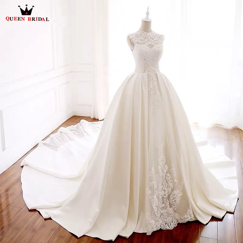 Robe De mariée en Satin et dentelle, luxueuse robe longue avec traîne, broderie De perles, Photo ...