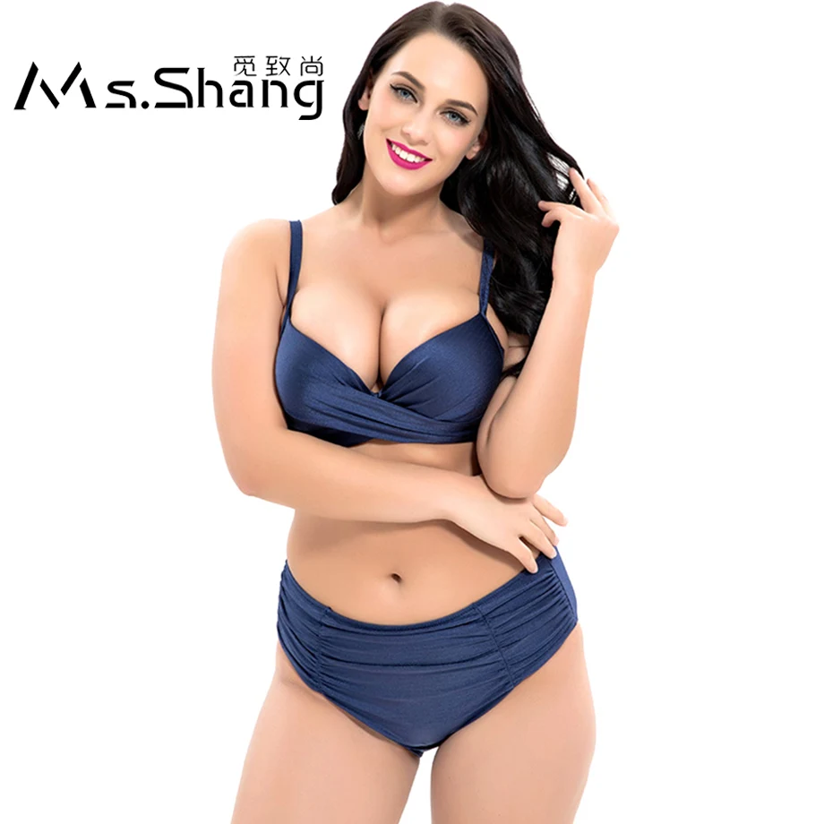 Ms Shang 2019 New Bikini Push Up Solid Swimwear Women Plus Size