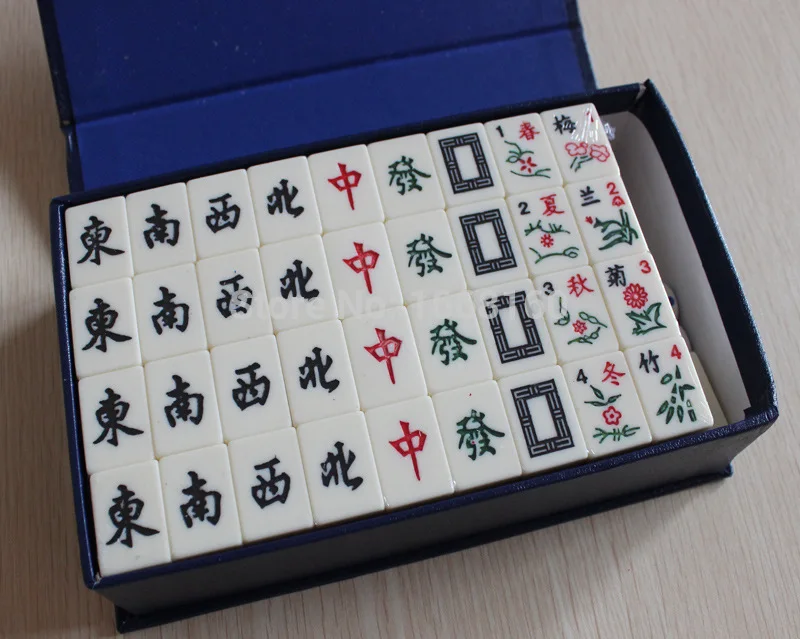 1set 20mm Table Game Mahjong with blue gift Package.Milk white.English ...