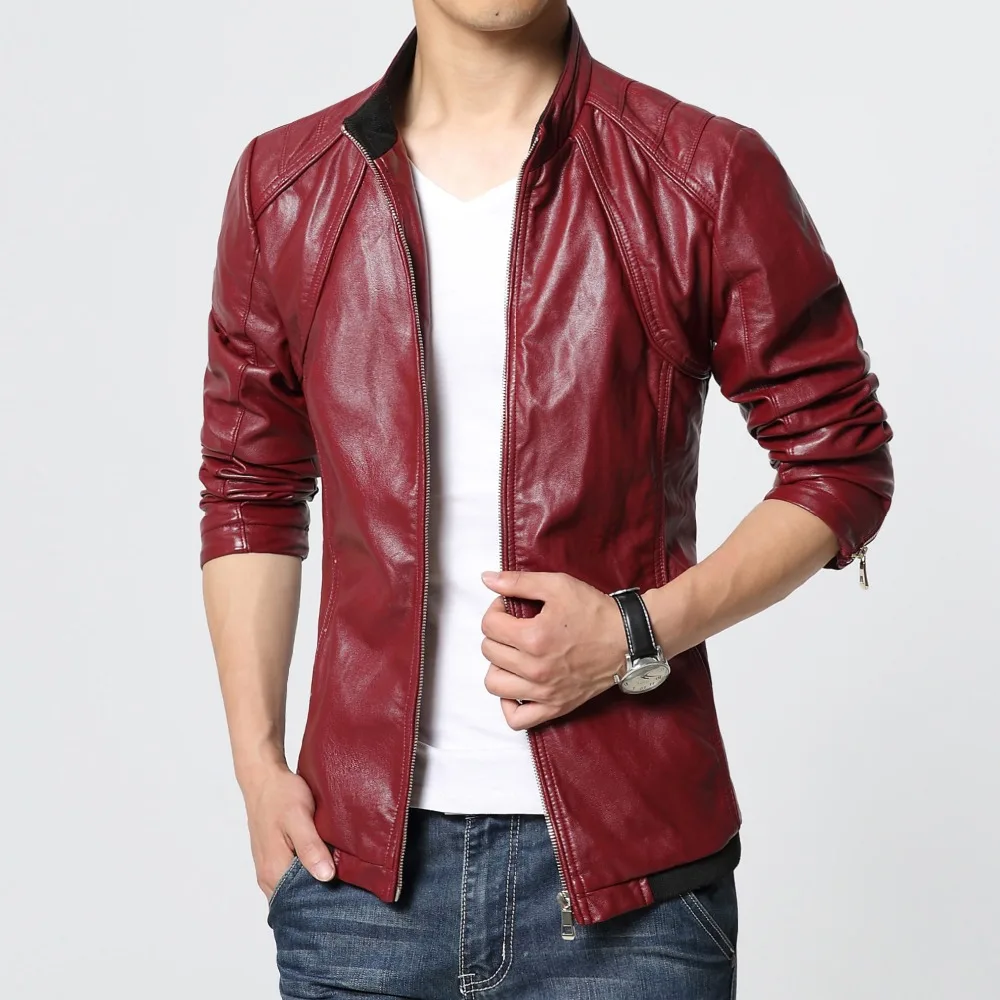 Men leather jackets and coats red black blazer top man leather jacket ...