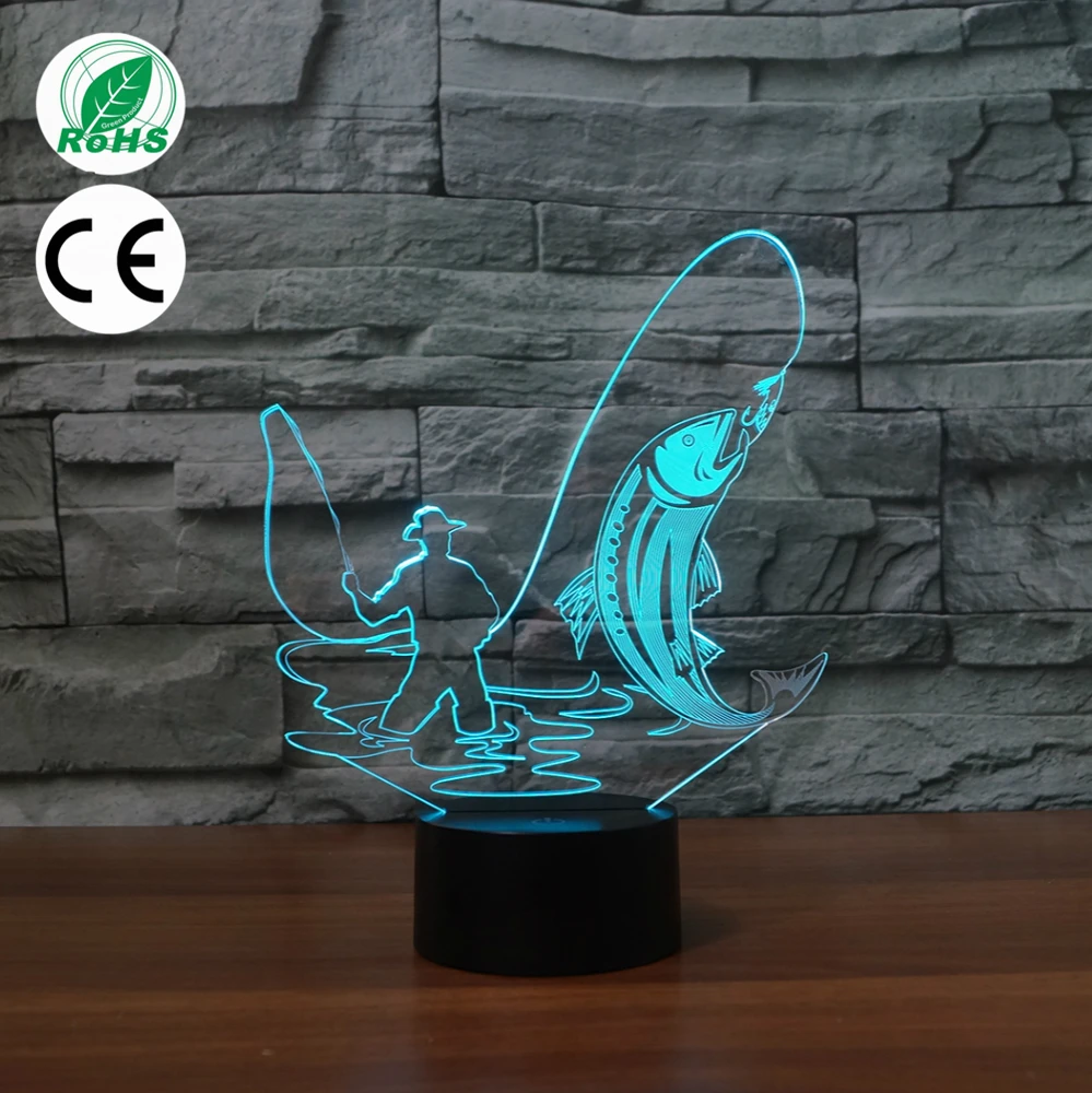 Aliexpress.com : Buy 3D LED Night Light Fishing Man Big Fish with 7 ...