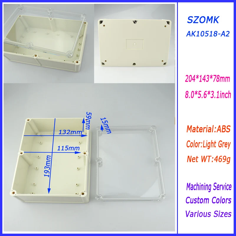 10 pieces a lot IP 68 custom enclosure mounted box 204*143*78mm 8*5.6*3 ...