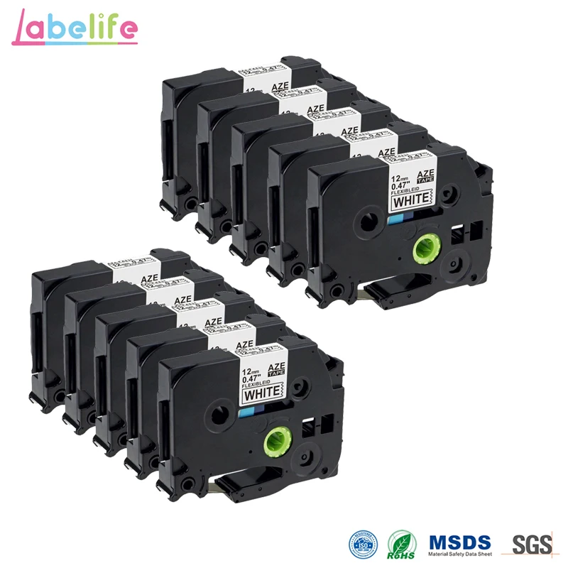 10 pacote 12mm TZe FX231 fita flexível preto no branco compatível ...
