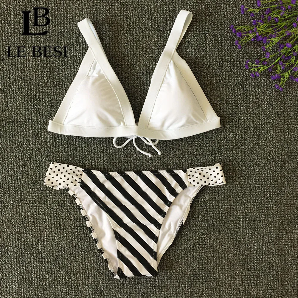 Lb Le Besi 2017 New Style Womens Solid Top Stripped Bottom Sexy Bikini