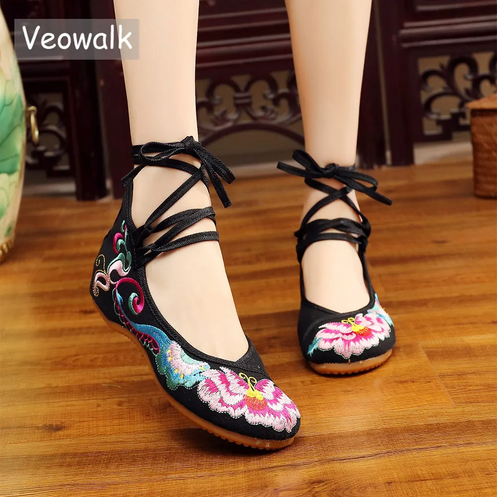 Veowalk-Chinese-Style-Women-Ankle-Strap-Cotton-Ballet-Flats-Floral ...