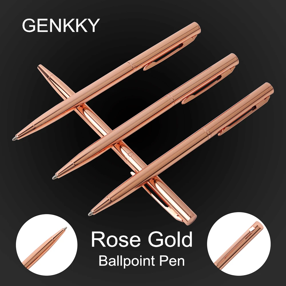 2/20/PCS Rose Gold Ball point Pen Stainless Steel Rod Rotating Metal ...