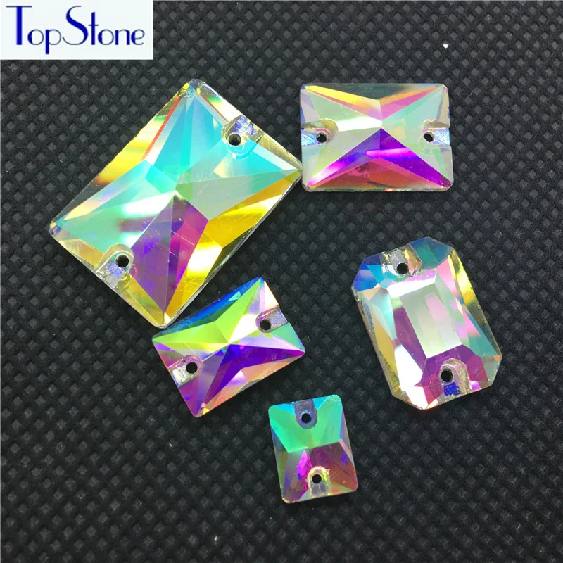 Crystal Clear AB Rectangle Sew on Rhinestones Flatback 2 holes Sewing ...