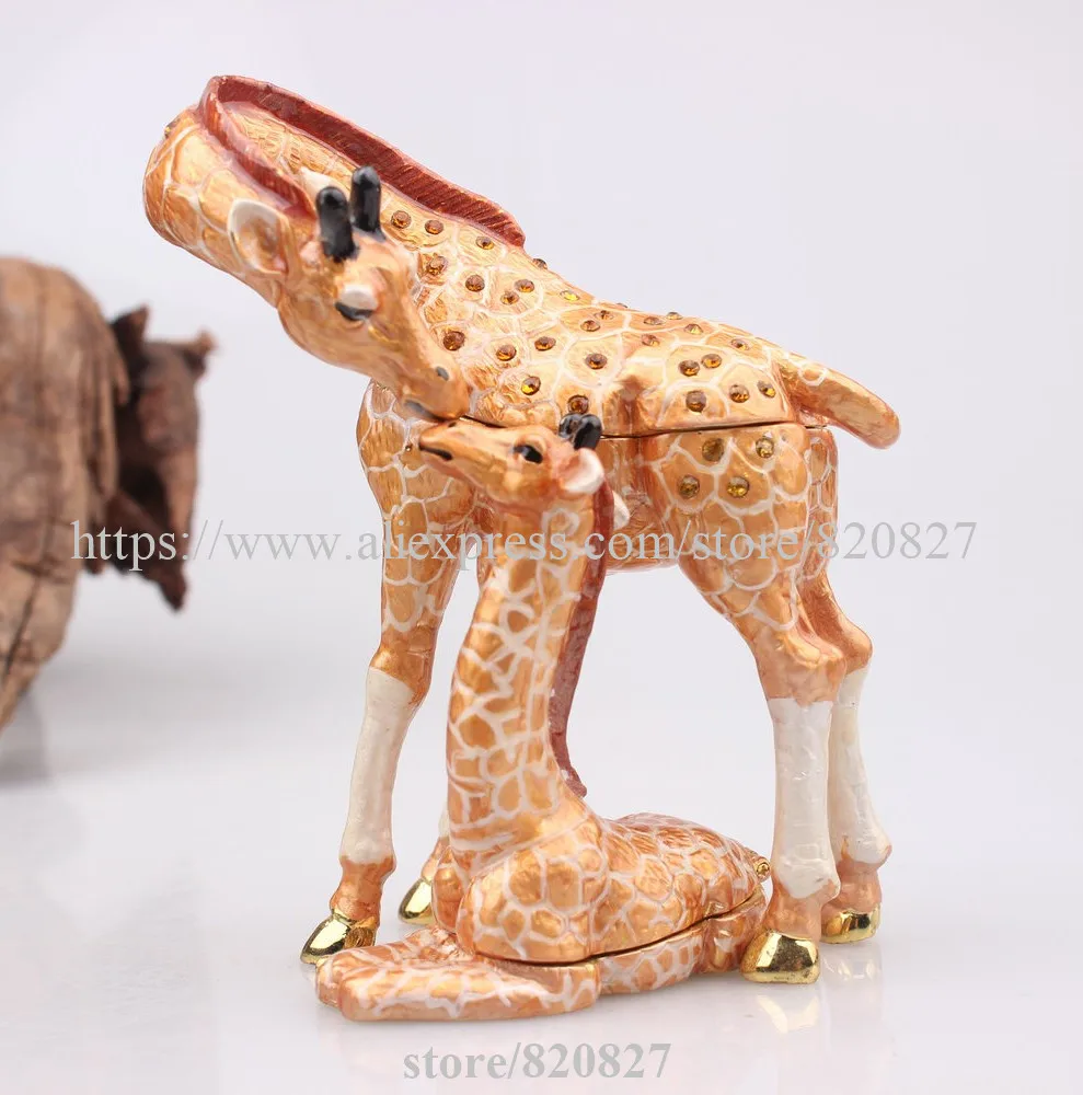 Giraffe Mom And Baby Jewelled Trinket Box Jewelry Box With Crystal Pill ...